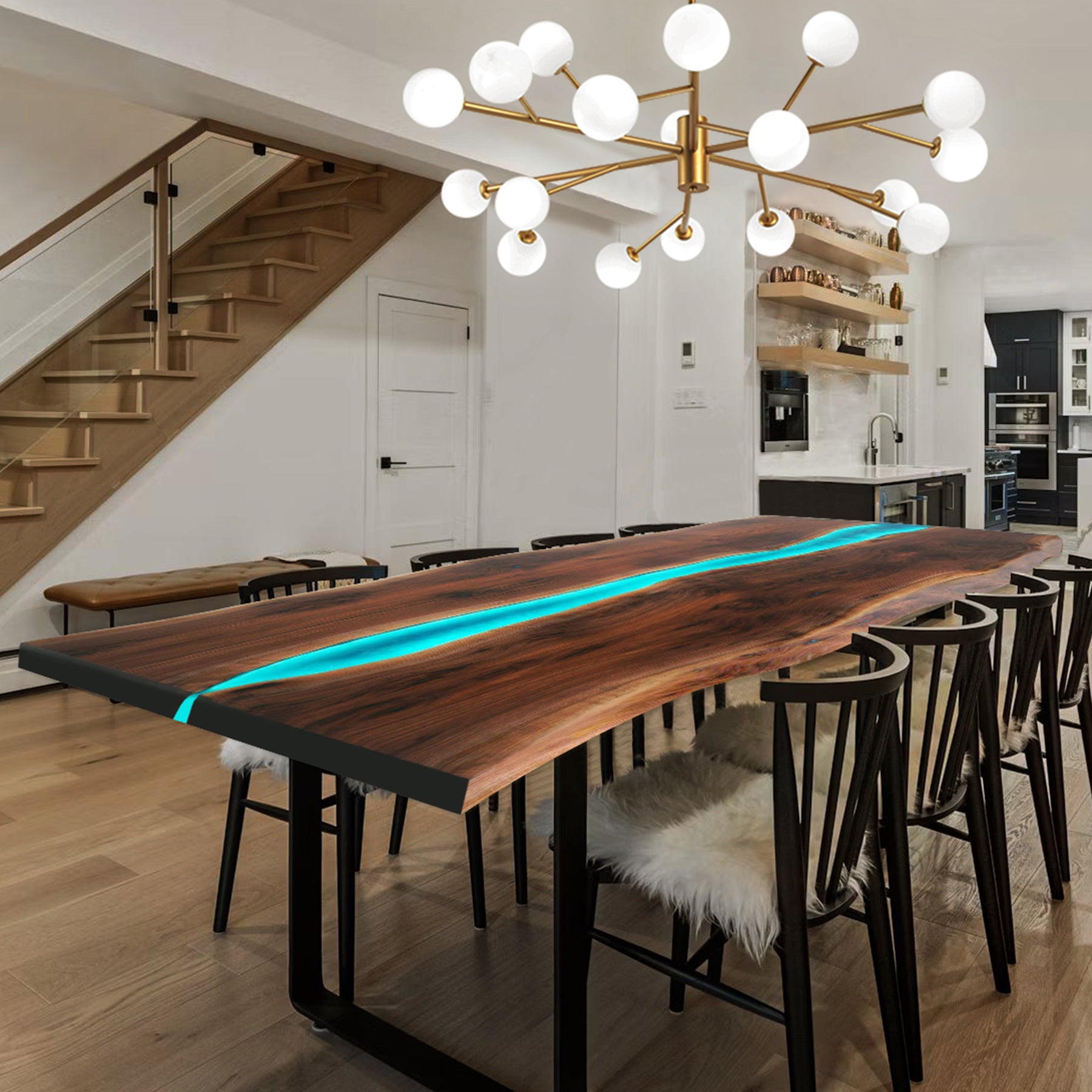 Custom Black Walnut Glow Epoxy River Table with LED Lights CRT-145 ...