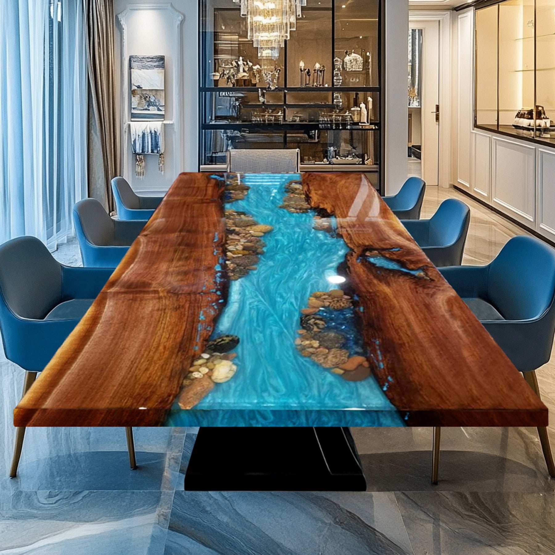 Custom Black Walnut Ocean Epoxy Table Tops CRT-128 – SEAWAVETABLE
