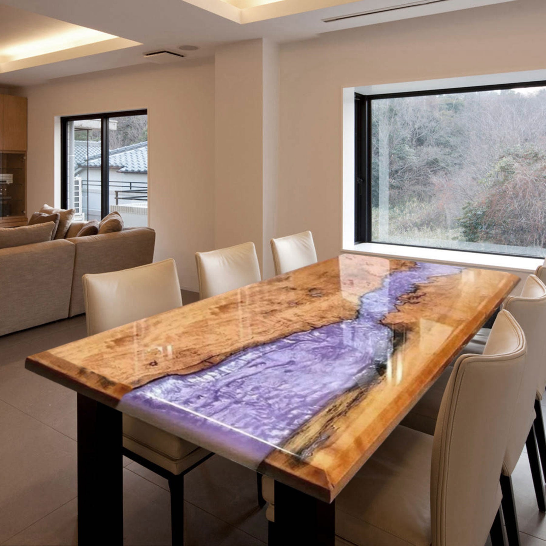 Custom Dreamy Purple Epoxy Living Room Table Top CRT-050 – SEAWAVETABLE