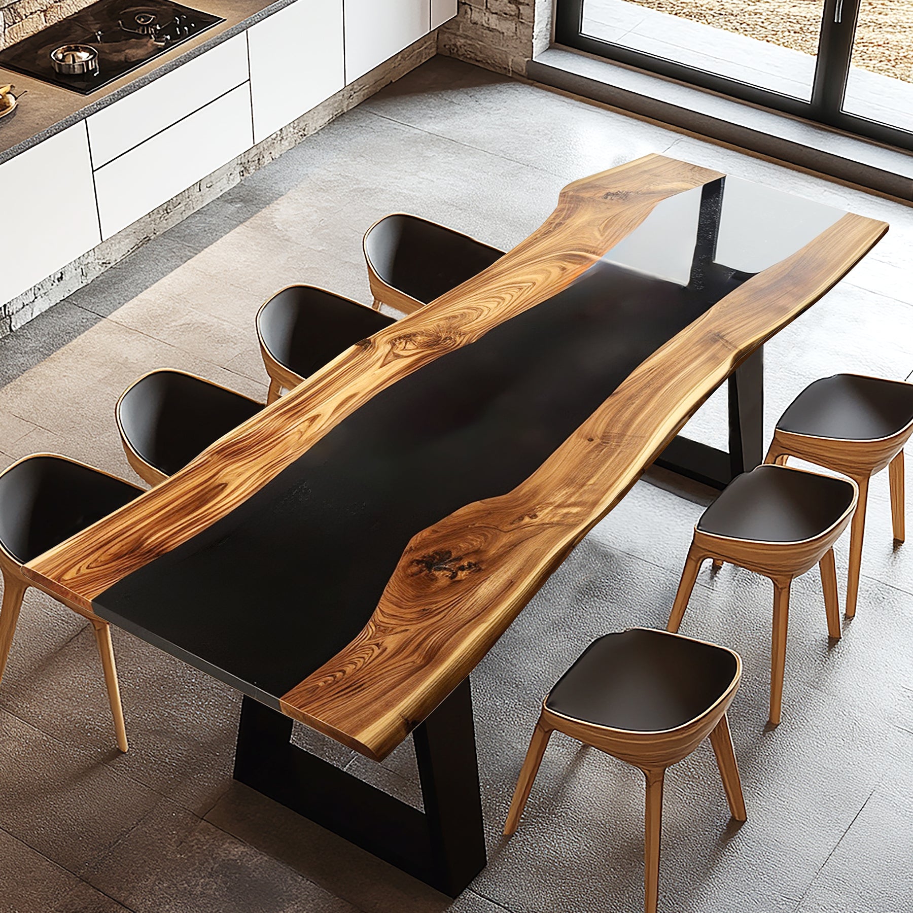 Custom Natural Edge Black Walnut Black Resin Conference Table Dining T ...