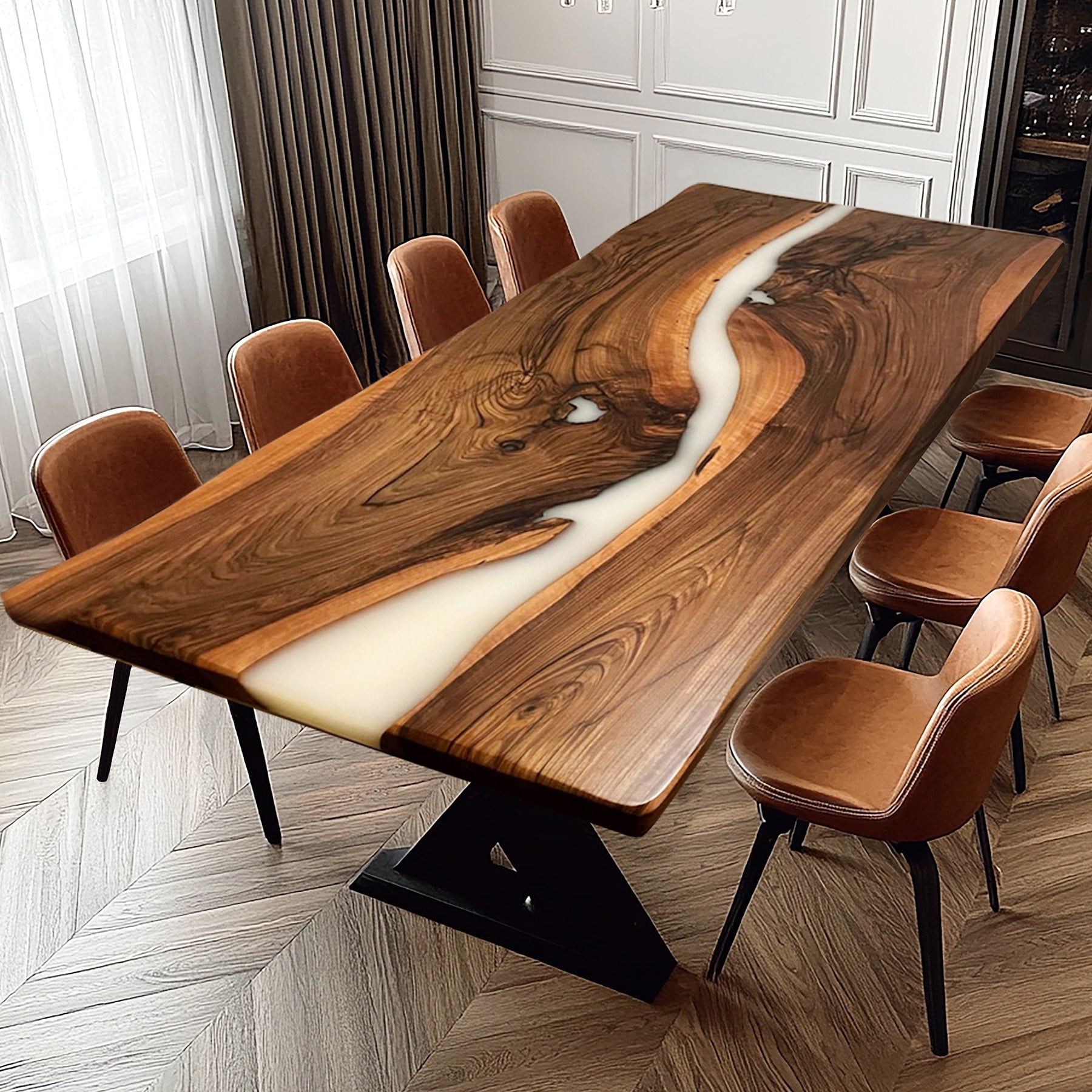 Custom Black Walnut Wood Slab White Epoxy Dining Table Tops CRT-130 ...