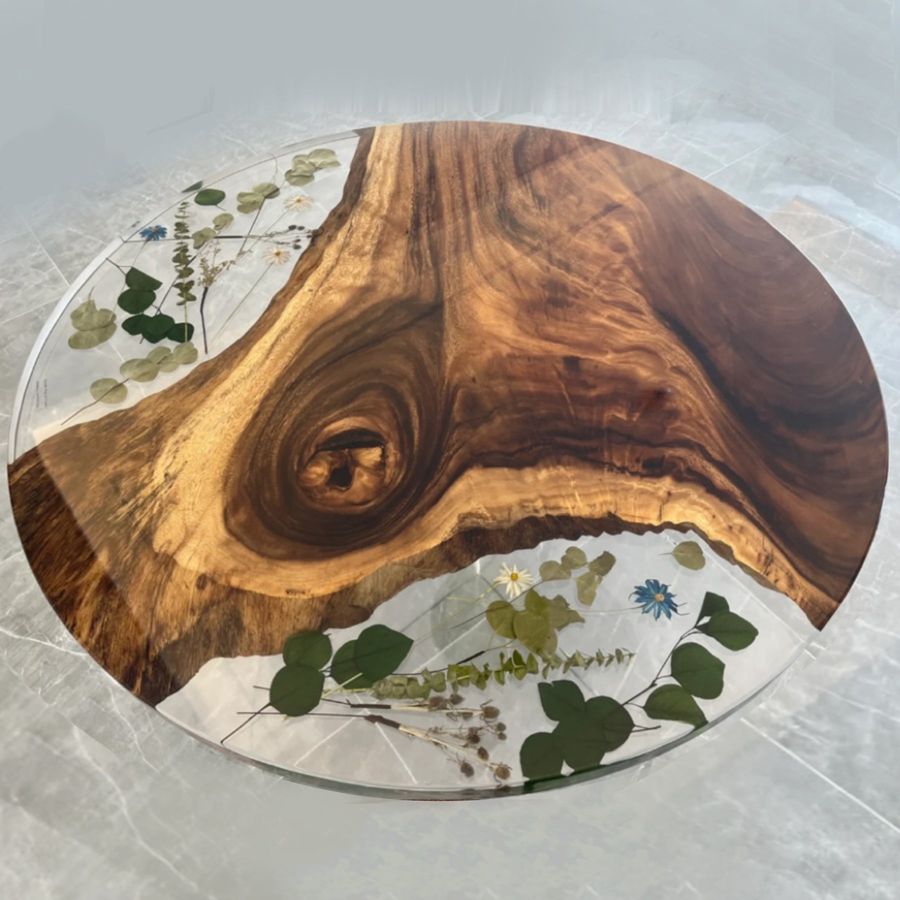 DIY Art Leaves and Epoxy Resin Round Coffee Table CRTF-002 – SEAWAVETABLE