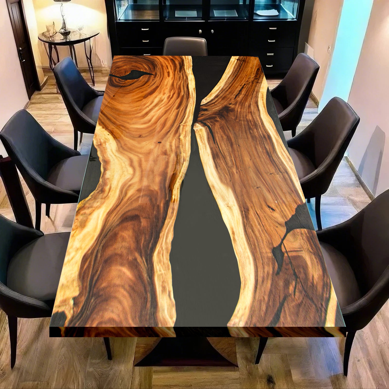 Custom Epoxy Walnut Wood Dining Table CRT-046 – SEAWAVETABLE