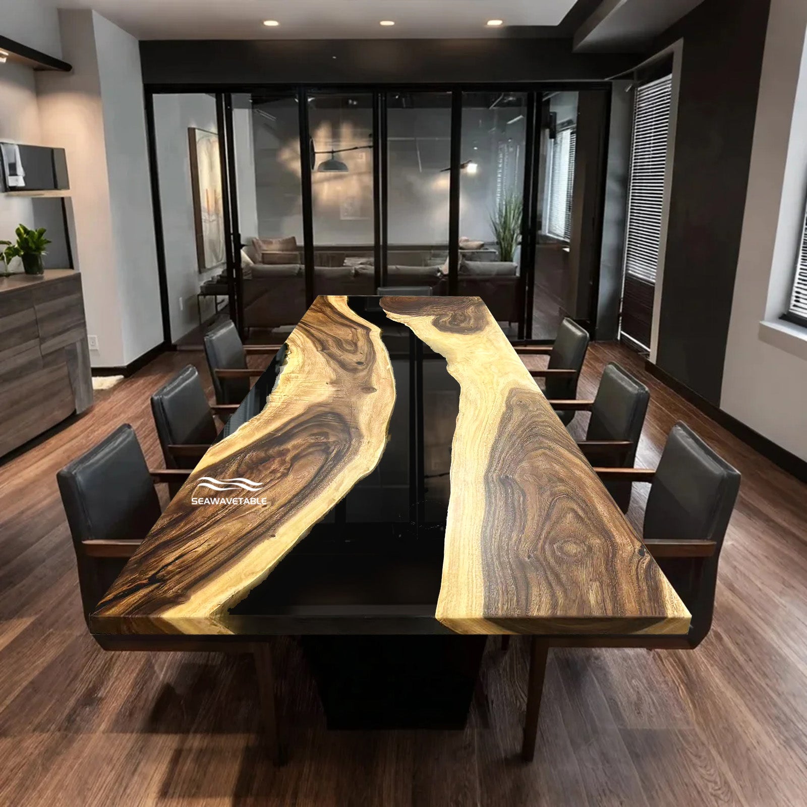 Custom Walnut Wood Table with Translucent Epoxy River CRT-153 ...